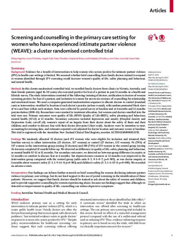 (PDF) Screening and counselling in the primary care setting for women ...