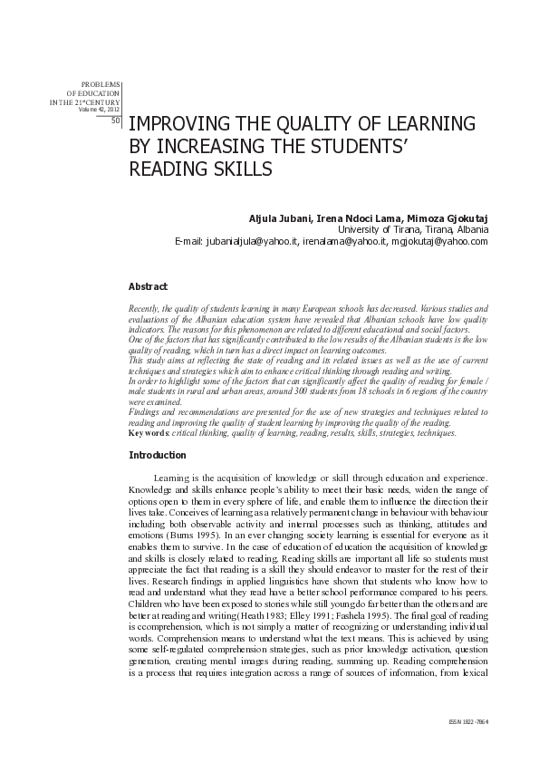 (PDF) Improving the Quality of Learning by Increasing the Students ...