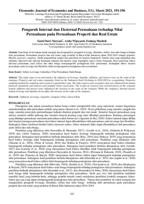 (PDF) Pengaruh Internal dan Eksternal Perusahaan terhadap Nilai Perusahaan pada Perusahaan ...