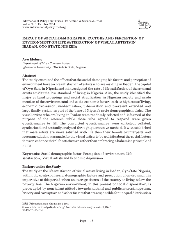 Pdf Impact Of Social Demographic Factors And Perception Of