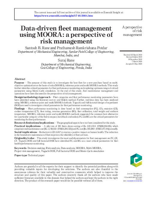 (PDF) Data-driven fleet management using MOORA: a perspective of risk management