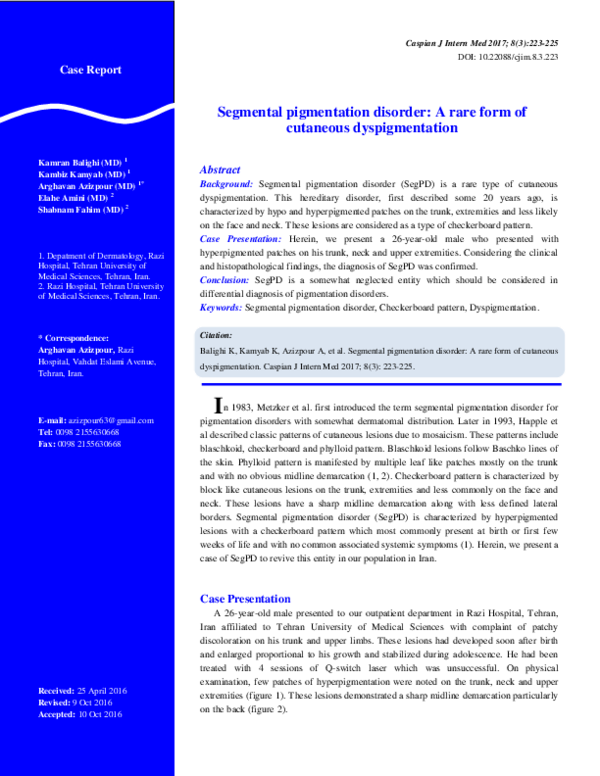 (PDF) Segmental pigmentation disorder: A rare form of cutaneous ...