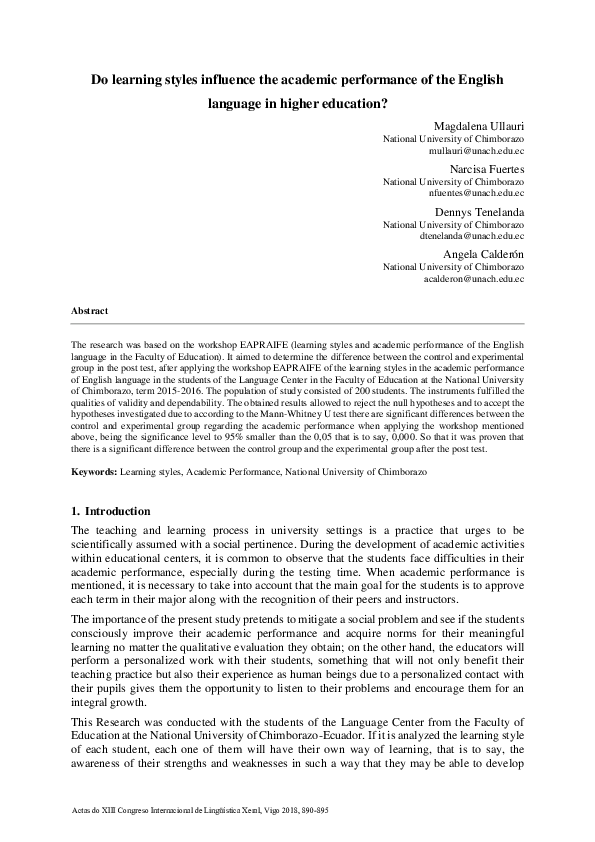(PDF) Do learning styles influence the academic performance of the ...