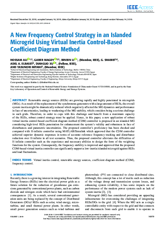 Pdf A New Frequency Control Strategy In An Islanded Microgrid Using Virtual Inertia Control