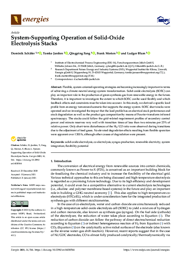 (PDF) System-Supporting Operation of Solid-Oxide Electrolysis Stacks