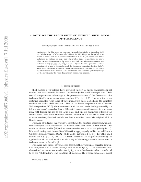 (PDF) Regularity of inviscid shell models of turbulence