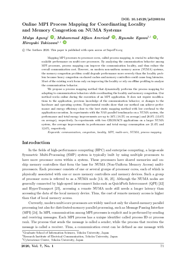 (PDF) Online MPI Process Mapping for Coordinating Locality and Memory ...