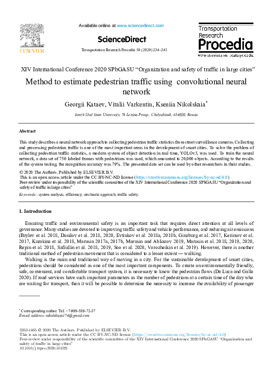 Pdf Method To Estimate Pedestrian Traffic Using Convolutional Neural