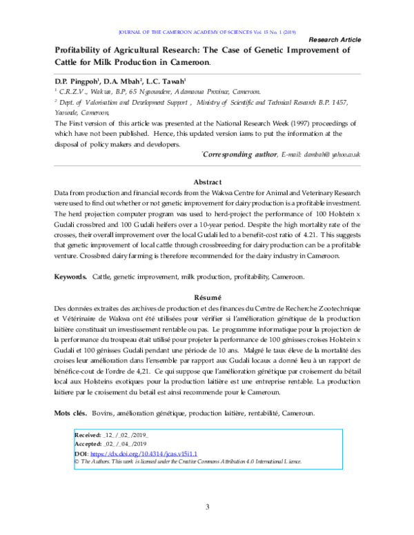 (PDF) Profitability of agricultural research: the case of genetic ...