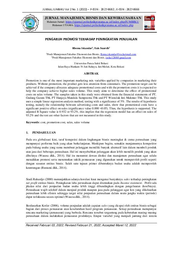 (PDF) Pengaruh Promosi Terhadap Peningkatan Penjualan