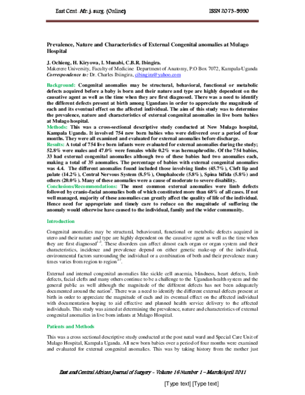 (PDF) [Type text] [Type text] Prevalence, Nature and Characteristics of External Congenital ...