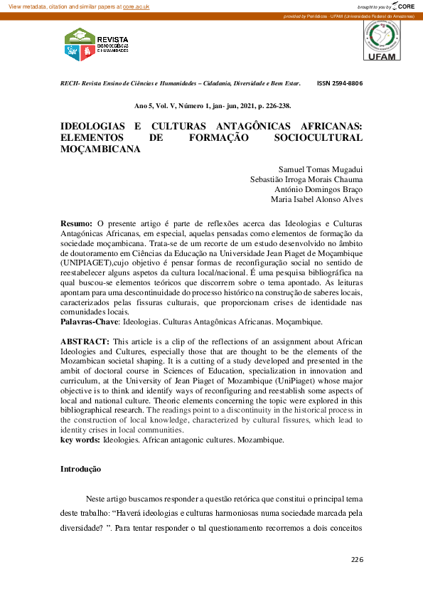 (PDF) Ideologias e Culturas Antagônicas Africanas: Elementos De ...