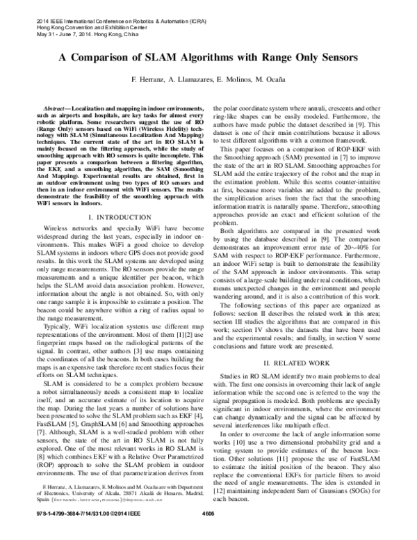 (PDF) A comparison of SLAM algorithms with range only sensors | A. Llamazares - Academia.edu