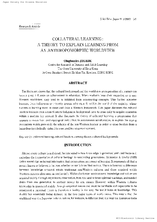 (PDF) Collateral Learning : A Theory to Explain Learning from an Anthropomorphic Worldview