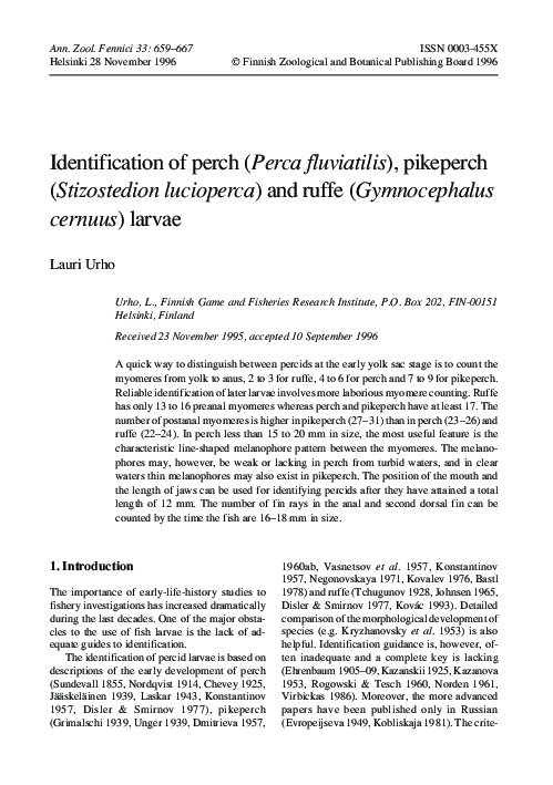 (PDF) Identification of perch ( Perca fluviatilis ) , pikeperch ...