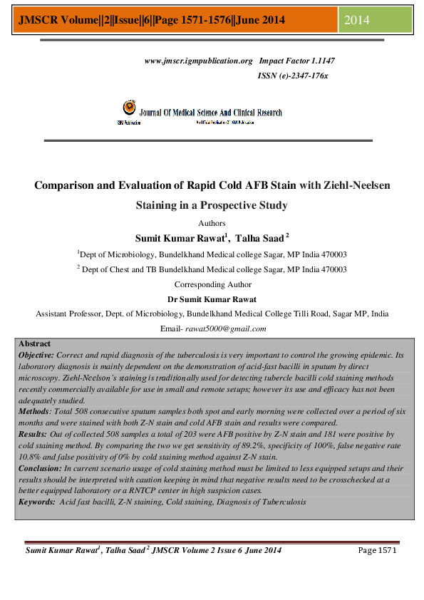 (PDF) Comparison and Evaluation of Rapid Cold AFB Stain with Ziehl ...