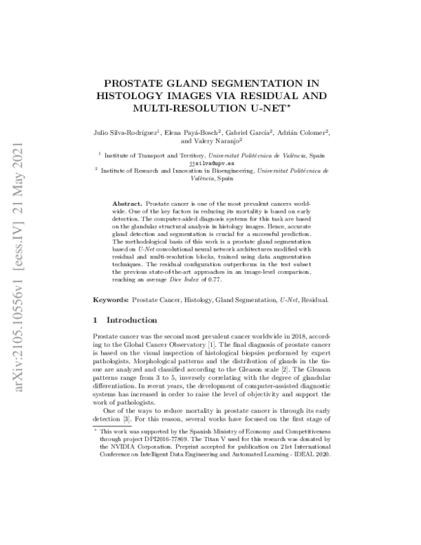 Pdf Prostate Gland Segmentation In Histology Images Via Residual And Multi Resolution U Net