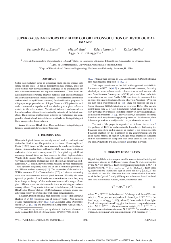 Pdf Super Gaussian Priors For Blind Color Deconvolution Of Histological Images