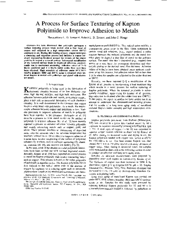 (PDF) A process for surface texturing of Kapton polyimide to improve adhesion to metals