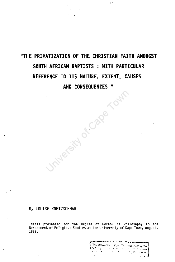 (PDF) The Privatization of the Christian Faith Amongst South African ...