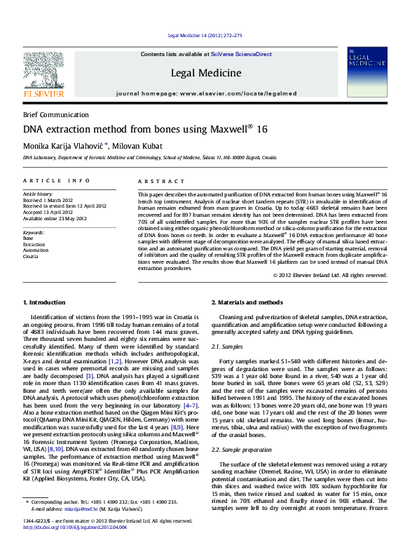 (PDF) DNA extraction method from bones using Maxwell® 16