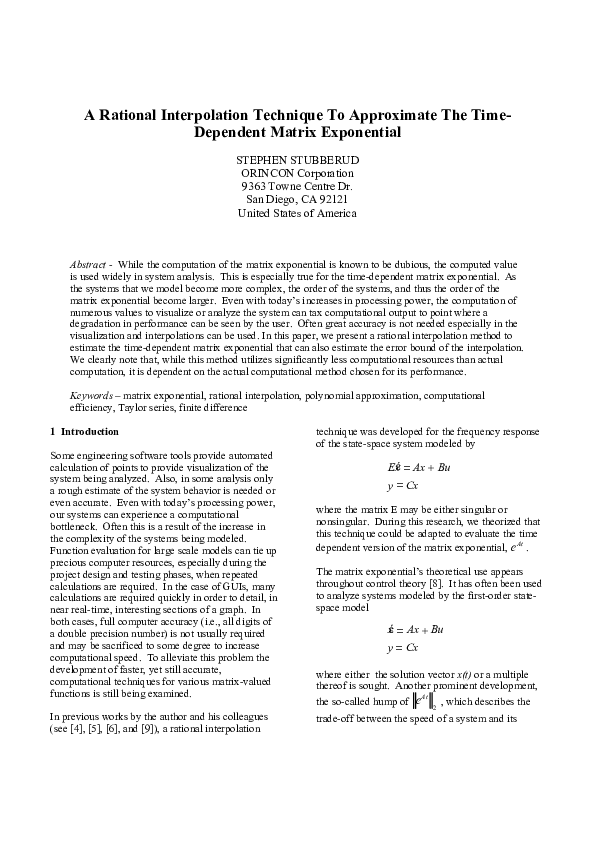 (PDF) A Rational Interpolation Technique To Approximate The Time Dependent Matrix Exponential
