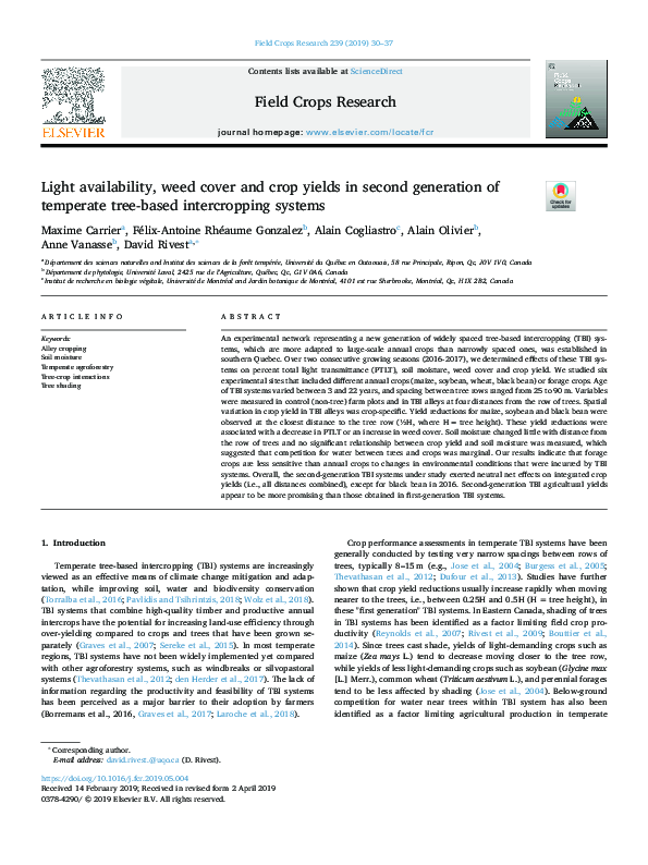 (PDF) Light availability, weed cover and crop yields in second ...
