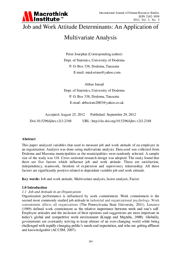 (PDF) Job and Work Attitude Determinants: An Application of ...