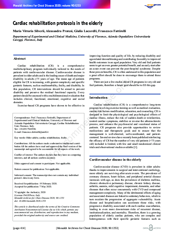 (PDF) Cardiac rehabilitation protocols in the elderly
