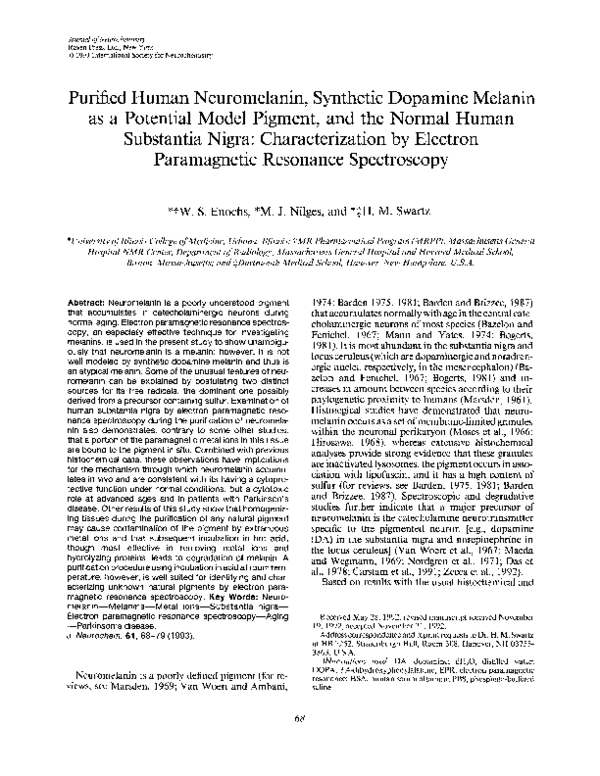 (PDF) Purified Human Neuromelanin, Synthetic Dopamine Melanin as a ...