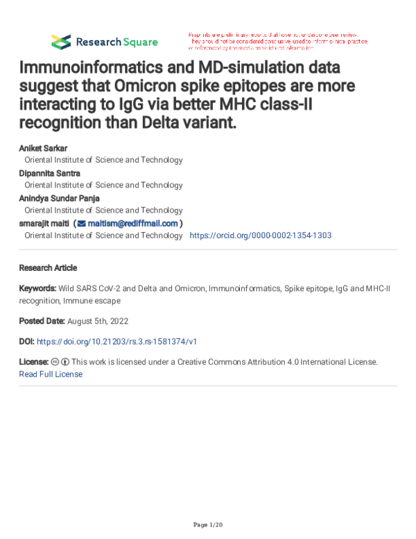 (PDF) Immunoinformatics and MD-simulation data suggest that Omicron spike epitopes are more ...