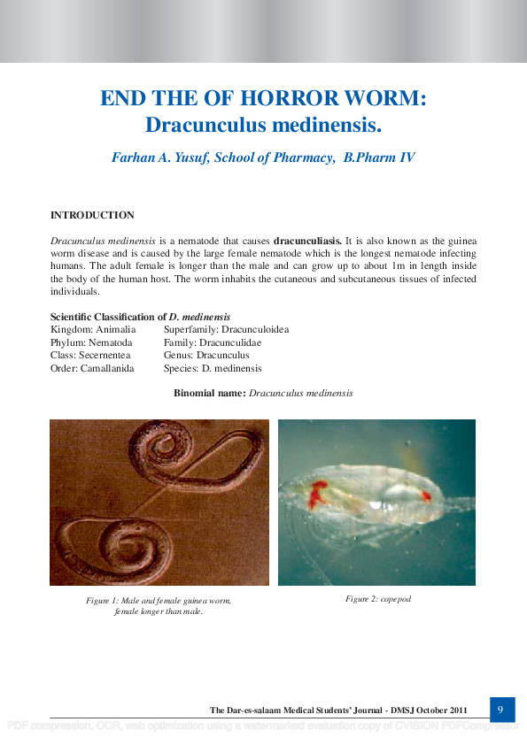 (PDF) End the of Horror Worm: Dracunculus medinensis