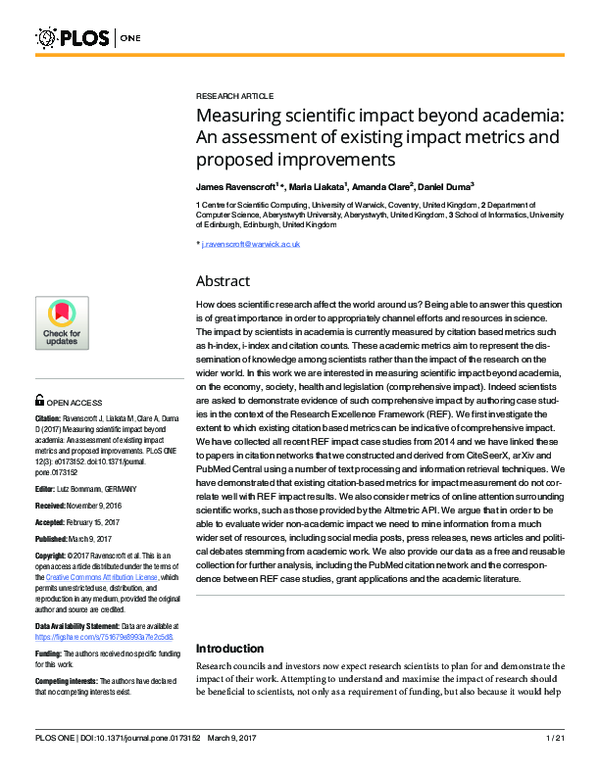 (PDF) Measuring scientific impact beyond academia: An assessment of ...