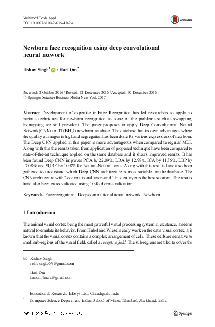 (PDF) Newborn face recognition using deep convolutional neural network