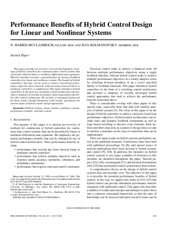 (PDF) Performance benefits of hybrid control design for linear and nonlinear systems