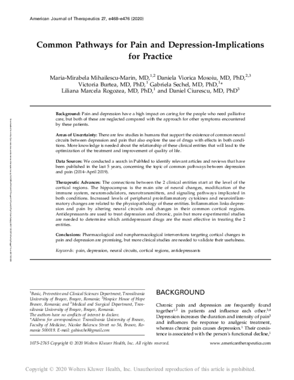(PDF) Common Pathways for Pain and Depression-Implications for Practice