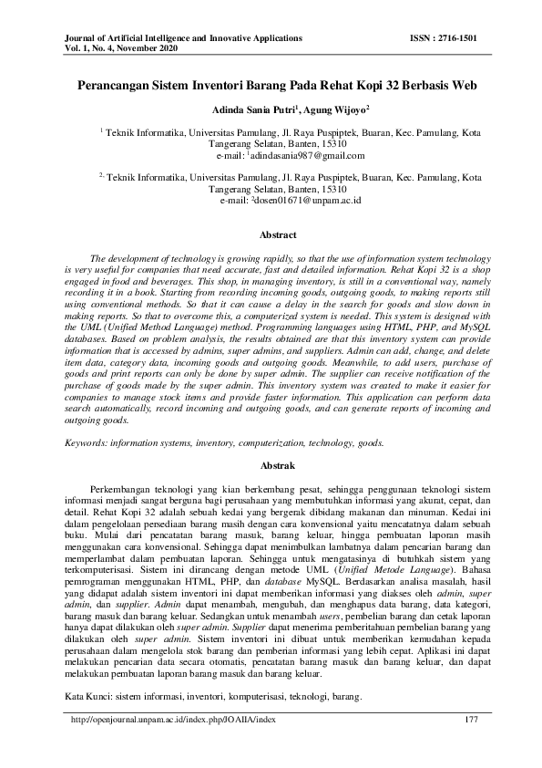 (PDF) Perancangan Sistem Inventori Barang Pada Rehat Kopi 32 Berbasis Web