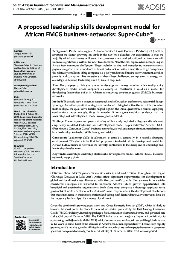 (PDF) A proposed leadership skills development model for African FMCG business-networks: Super-Cube®