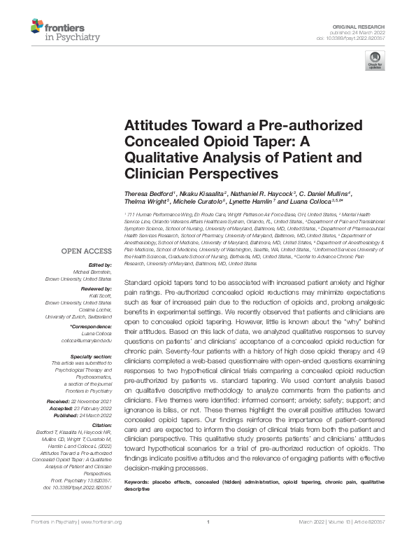 (PDF) Attitudes Toward a Pre-authorized Concealed Opioid Taper: A ...