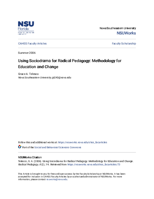 (PDF) Using Sociodrama for Radical Pedagogy: Methodology for Education ...