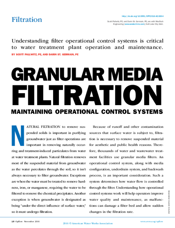 (PDF) Granular Media Filtration: Maintaining Operational Control Systems