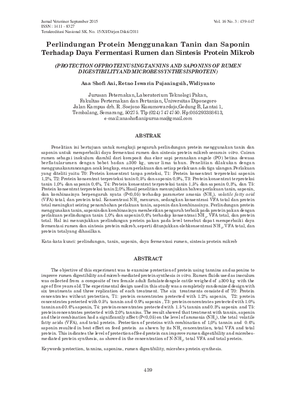 (PDF) Perlindungan Protein Menggunakan Tanin dan Saponin Terhadap Daya Fermentasi Rumen dan ...