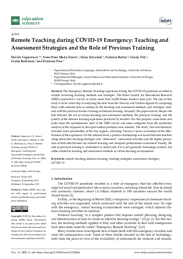 (PDF) Remote Teaching during COVID-19 Emergency: Teaching and ...