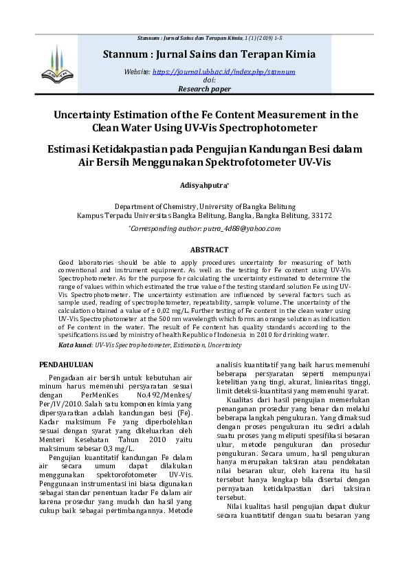 (PDF) Uncertainty Estimation of the Fe Content Measurement in the Clean ...