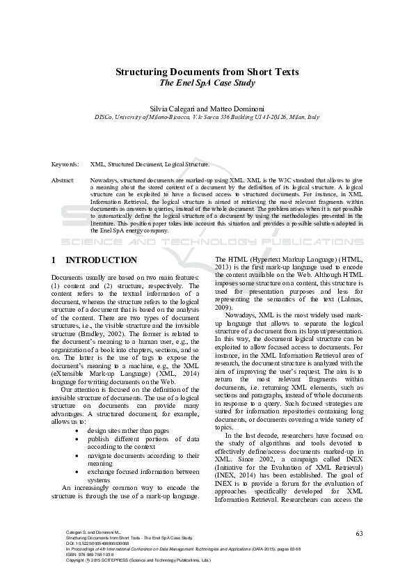 (PDF) Structuring Documents from Short Texts - The Enel SpA Case Study