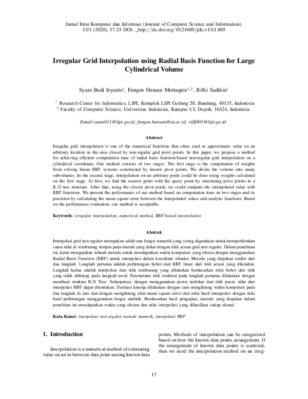 Pdf Irregular Grid Interpolation Using Radial Basis Function For