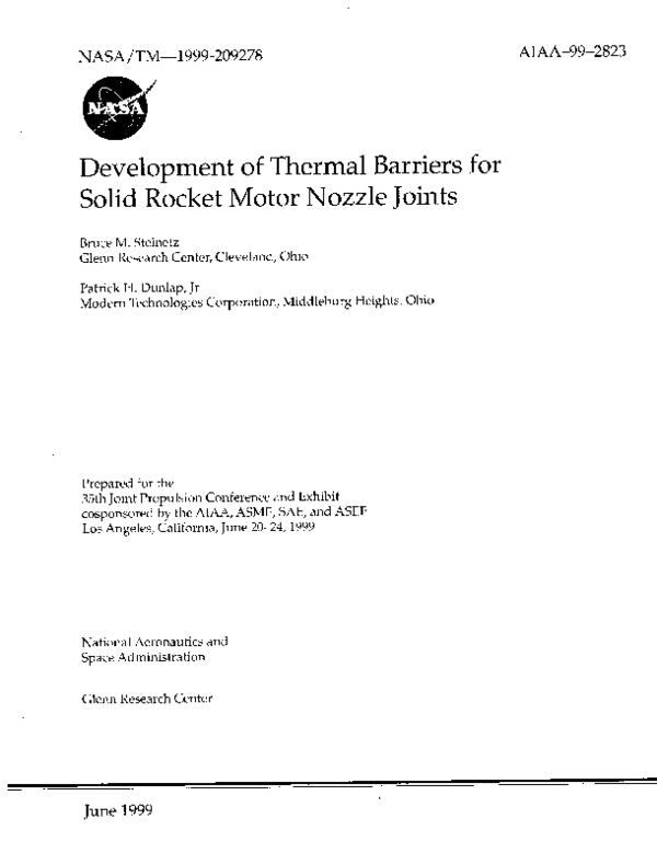 (PDF) Development of Thermal Barriers for Solid Rocket Motor Nozzle Joints