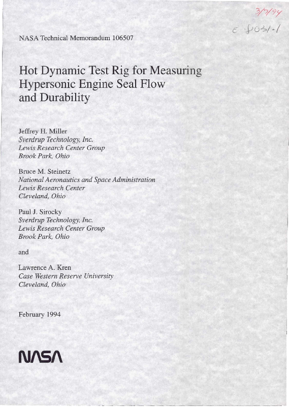 (PDF) Hot dynamic test rig for measuring hypersonic engine seal flow ...