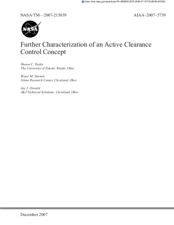 (PDF) Further Characterization of an Active Clearance Control System ...