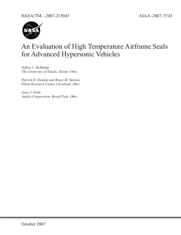 (PDF) An Evaluation of High Temperature Airframe Seals for Advanced ...